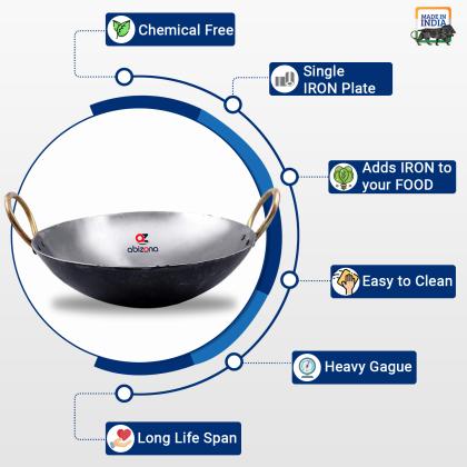 Abizona Iron Kadai For Cooking Deep Frying Kadhai Heavy Bottom with ...