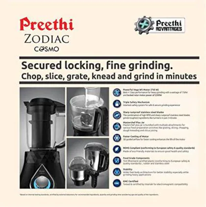 Preethi Zodiac Cosmo MG-236, 750W, 5 Jar Mixer Grinder, Black - JioMart