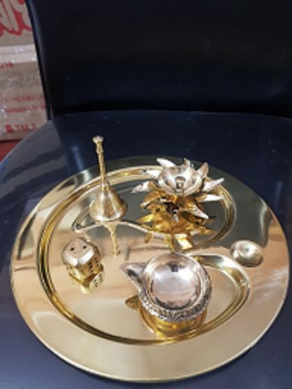 Wacky Brass OM Puja Thali Set With Brass Kamal Patta Religious Spritual ...