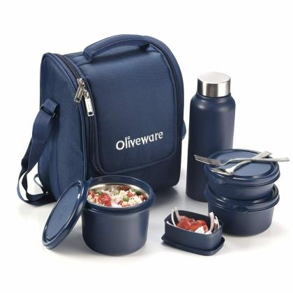 Oliveware Teso Lunch Box with Bottle 4 Containers Lunch Box (blue-pro ...