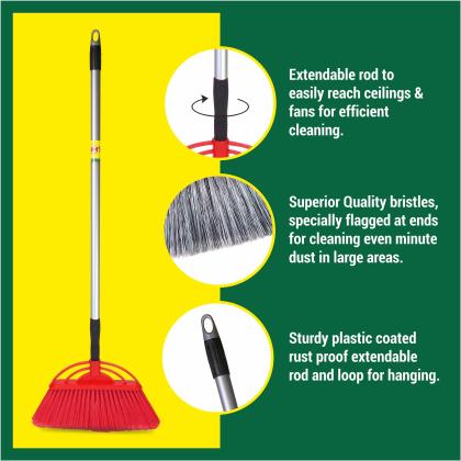 HIC Plastic Floor/Ceiling Brush Long and Soft bristles with Extendable ...