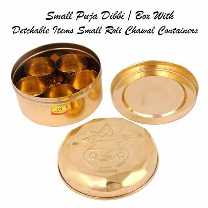 Shiv Shakti Arts Round Brass Puja Box with 5 Containers - JioMart