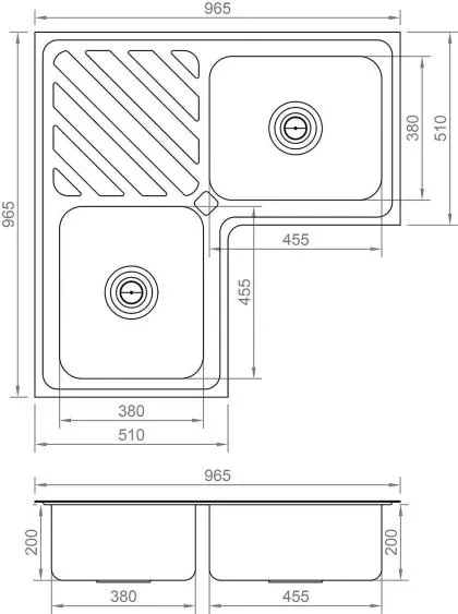 Anupam 307 304 Grade Stainless Steel Double Square Bowl with Drain ...