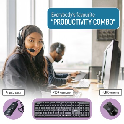 Zebion K500+ Hunk+ Pronto 101 Wired Keyboard, Mouse & USB HUB Combo Set ...
