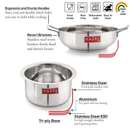 HAZEL Induction Base Cookware Set | Stainless Steel Induction Bottom ...