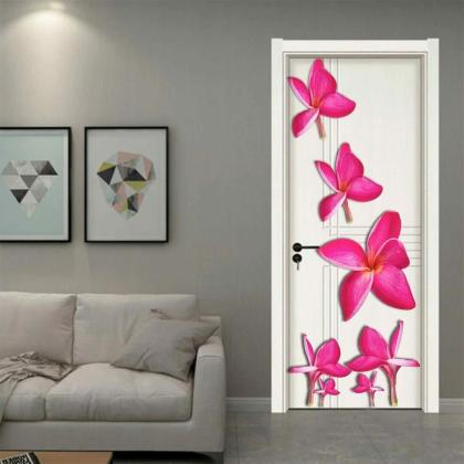 CVANU Blossoming Pink Lily Flowers Door Vinyl Sticker for Door ...