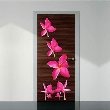 CVANU Blossoming Pink Lily Flowers Door Vinyl Sticker for Door ...