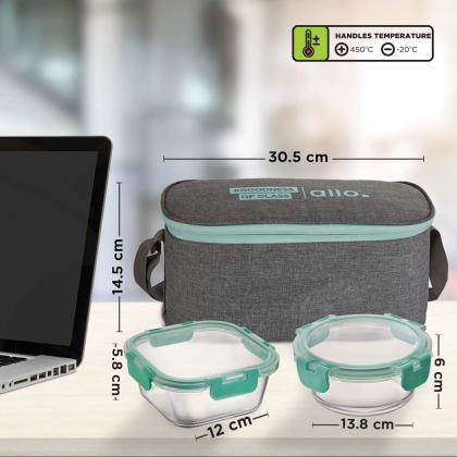 Allo Innoware Glass Lunch Box with Canvas Bag (Pack of 4) - JioMart