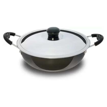 MR COOK Hard Anodised Aluminium Induction Base Kadhai with SS Lid, 30cm ...