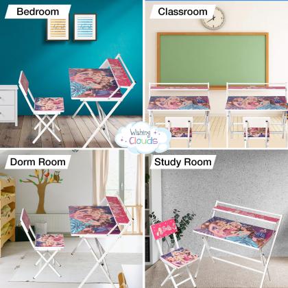 Wishing Clouds Barbie Pattern Foldable Kids Study Table & Chair, Ideal ...