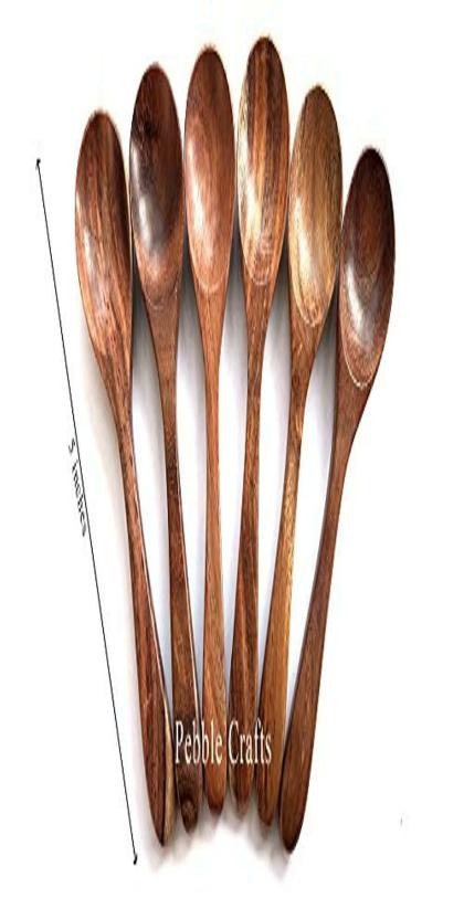 PEBBLECRAFTS Brown Handmade Natural Wooden Spoon 12.7 cm Set of 6 - JioMart