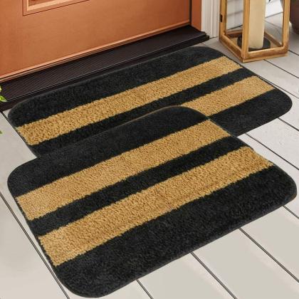 CWK Grey Gold Microfiber Striped Door Mats for Home, Bathroom, 40cm x ...