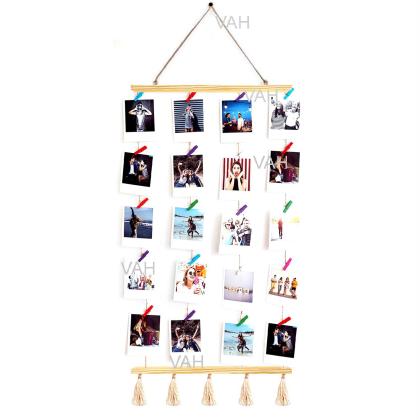 Vah Multicolor Wooden Hanging Photo Display Collage Organizer With Wood ...