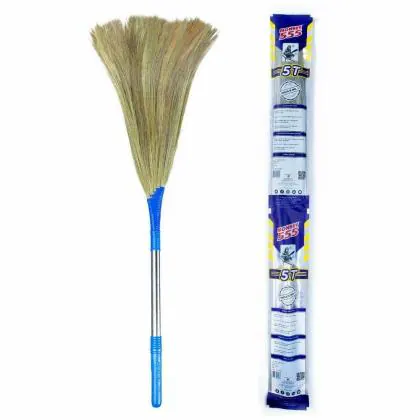 Monkey 555 5T Natural Grass Broom with Steel and Plastic Handle 122 cm ...