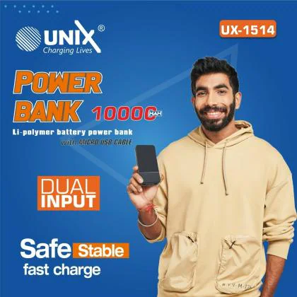 Unix 10000 mAh Power Bank (Fast Charging) (Black, Lithium Polymer ...