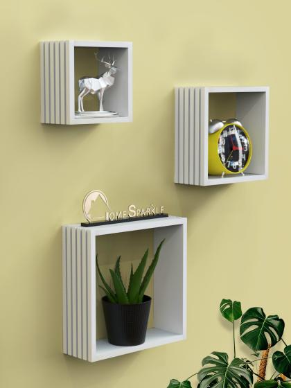 Home Sparkle White MDF Cube Wall Mounted Floating Shelves (Set of 3 ...