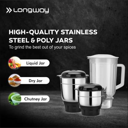 Longway Super Dlx 4 Jar Mixer Grinder (750 Watts, Black & Gray) - JioMart