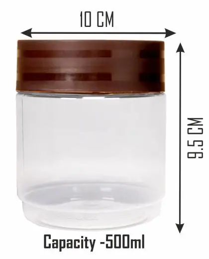 PEARLPET Modedge Plastic Jar Container for Kitchen Storage , Set of 3 Pieces , Brown, 500 ML ...