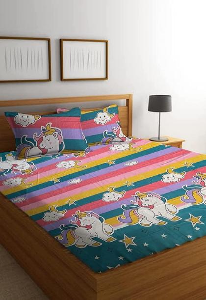 Premium Cotton Elastic Fitted Printed Multi Color Bedsheet for Double ...