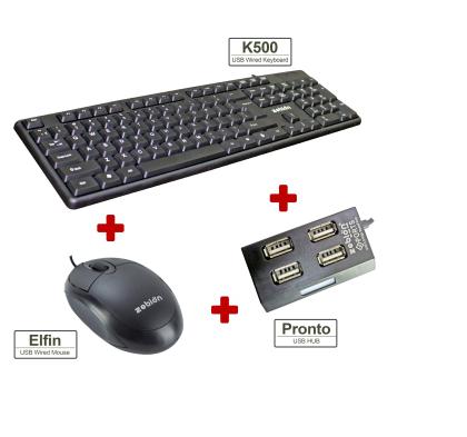 Zebion K500+Elfin+Pronto31 Wired USB Keyboard, Mouse & USB HUB Combo ...