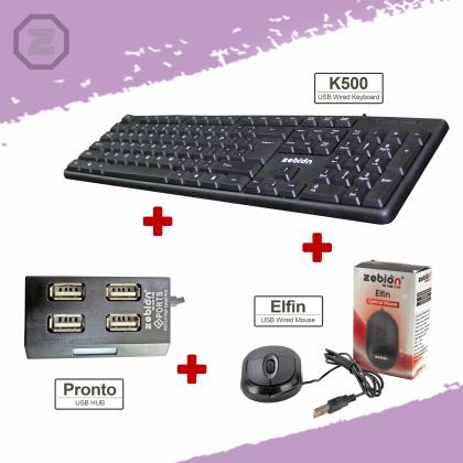 Zebion K500+Elfin+Pronto31 Wired USB Keyboard, Mouse & USB HUB Combo ...
