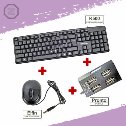 Zebion K500+Elfin+Pronto31 Wired USB Keyboard, Mouse & USB HUB Combo ...