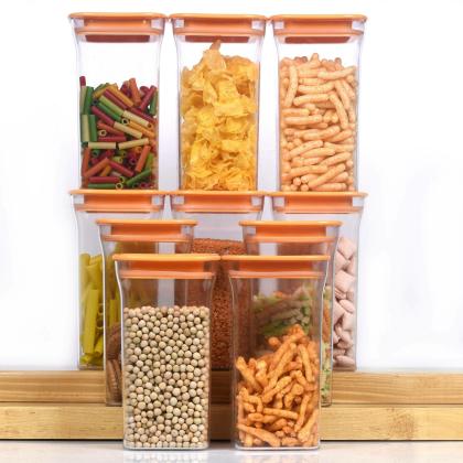 PREXO Orange Plastic Kitchen Grocery Storage Containers 1100 ml - Pack ...