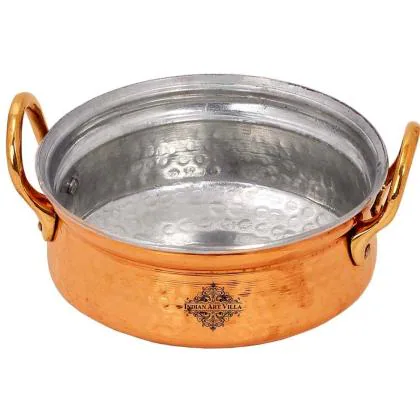 Indian Art Villa Hammered Copper Handi with Brass Handle and Tin Lining ...