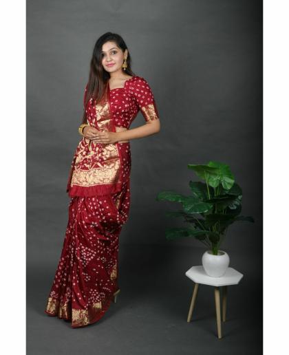 Bandhaniwala Handmade Bandhej Tie Dye Bandhani Saree With Blouse Piece ...