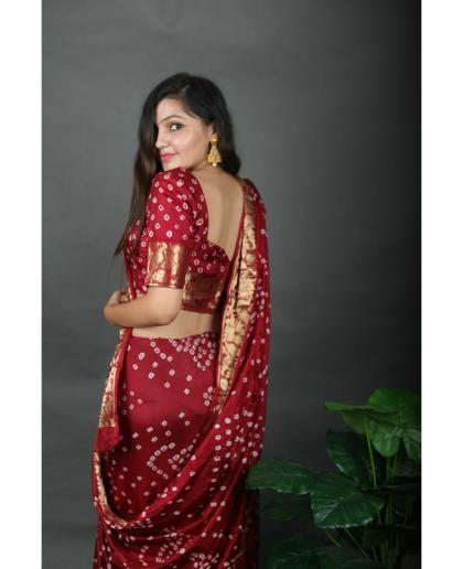 Bandhaniwala Handmade Bandhej Tie Dye Bandhani Saree With Blouse Piece ...