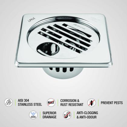 LIPKA Square With Golden Classic Jali Floor Drain |304-Grade Stainless ...