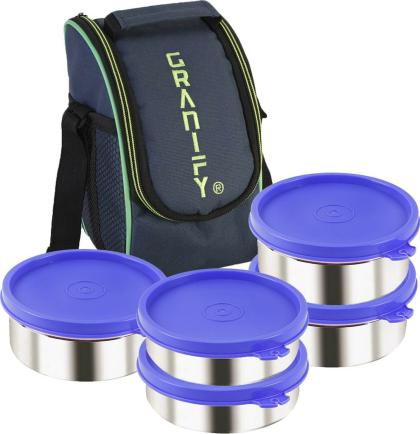 Granify A-270 Green Stainless Steel Lunch Box with 5 Stainless Steel ...