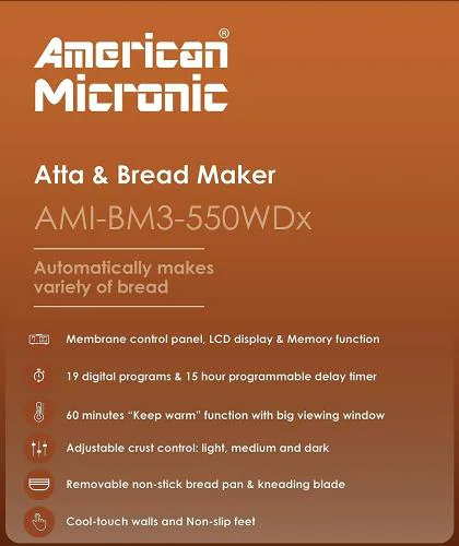 American Micronic Instruments AMI-BM3-550WDx 550W Plastic Atta And Bread Maker with Fully ...