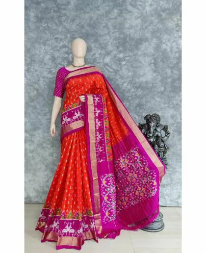 Vikas Handlooms Pochampally ikat pattu silk small kaddi border special ...