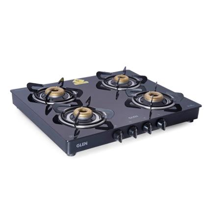 Glen 1041 GT FB Black LPG Glass Gas Stove With Forged 4 Brass Burner ...
