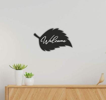 CVANU Beautiful Welcome Black MDF Leaf Cutting Design Wooden Wall ...