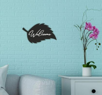 CVANU Beautiful Welcome Black MDF Leaf Cutting Design Wooden Wall ...