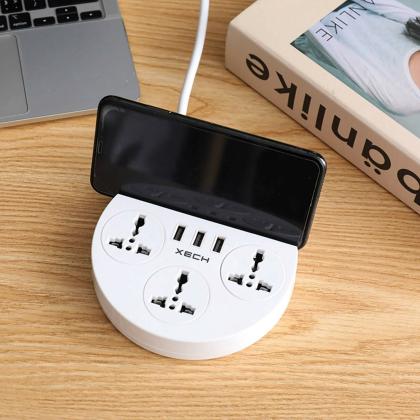 XECH Extension Board with USB 2500W 3 Universal Sockets + 3 USB Ports ...