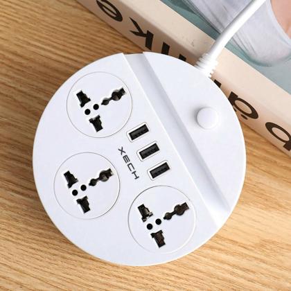 XECH Extension Board with USB 2500W 3 Universal Sockets + 3 USB Ports ...