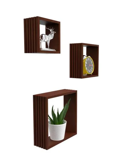 Home Sparkle Brown Louvers Design MDF Cube Wall Mounted Floating ...