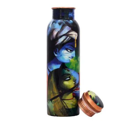 Indian Art Villa Blue Radha Krishna Printed Lacquered Copper Water ...