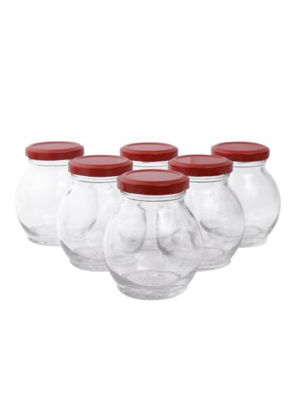 STOREHAUS Matka Glass Jar-255ml - Kitchen Storage Set of 6 (Red Tin ...