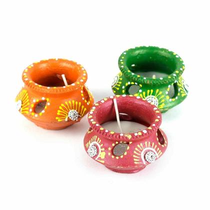 Kraftlik Handicrafts Matki Shape Clay Diya Candle Diya for Diwali Gift ...