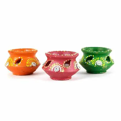 Kraftlik Handicrafts Matki Shape Clay Diya Candle Diya for Diwali Gift ...
