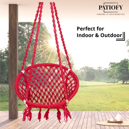 Patiofy Cotton Red Round Swing Chair with Hanging Kit, Swing for Home ...