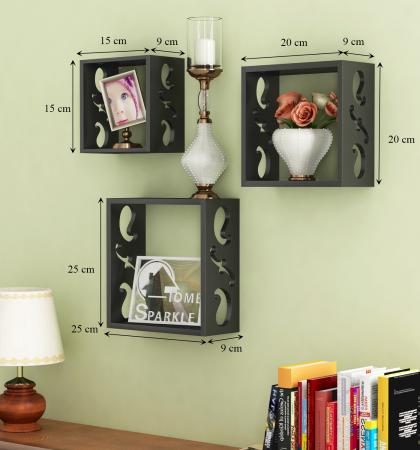 Home Sparkle Designer Black MDF Cube Shelves (Set of 3) - JioMart
