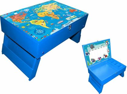 EW Wooden Storage Table for Kids & MultiPurpose Color-Blue, Theme-Map ...