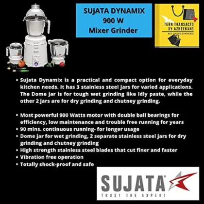 SUJATA DYNAMIX 900 W MIXER GRINDER (3 JARS) - JioMart