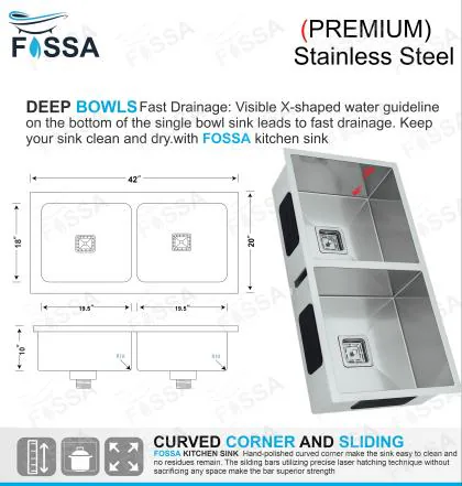 Fossa Handamde Kitchen Sink/Double Bowl /Size 42x20x10 Inch/Silver ...