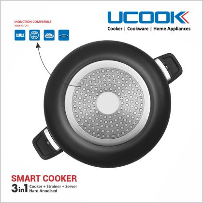 UCOOK Smart 3 in 1 Black Hard Anodised Aluminium Induction Pressure Cooker with Outer Lid 3 L ...